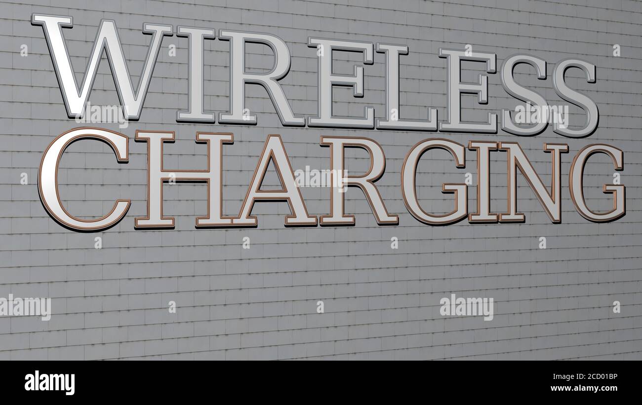 wireless charging text on textured wall, 3D illustration Stock Photo ...