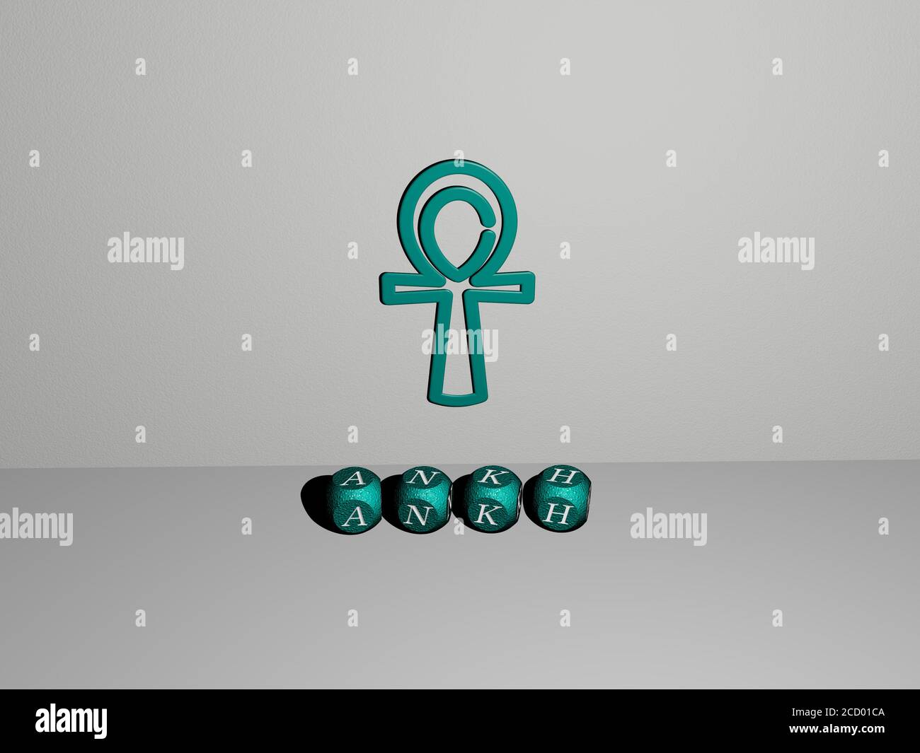 ankh 3D icon on the wall and text of cubic alphabets on the floor, 3D ...