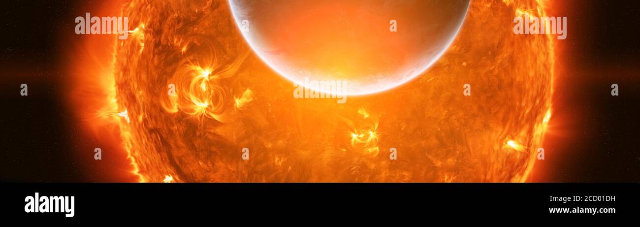 Exploding sun in space close to planet Earth 3D rendering elements of ...
