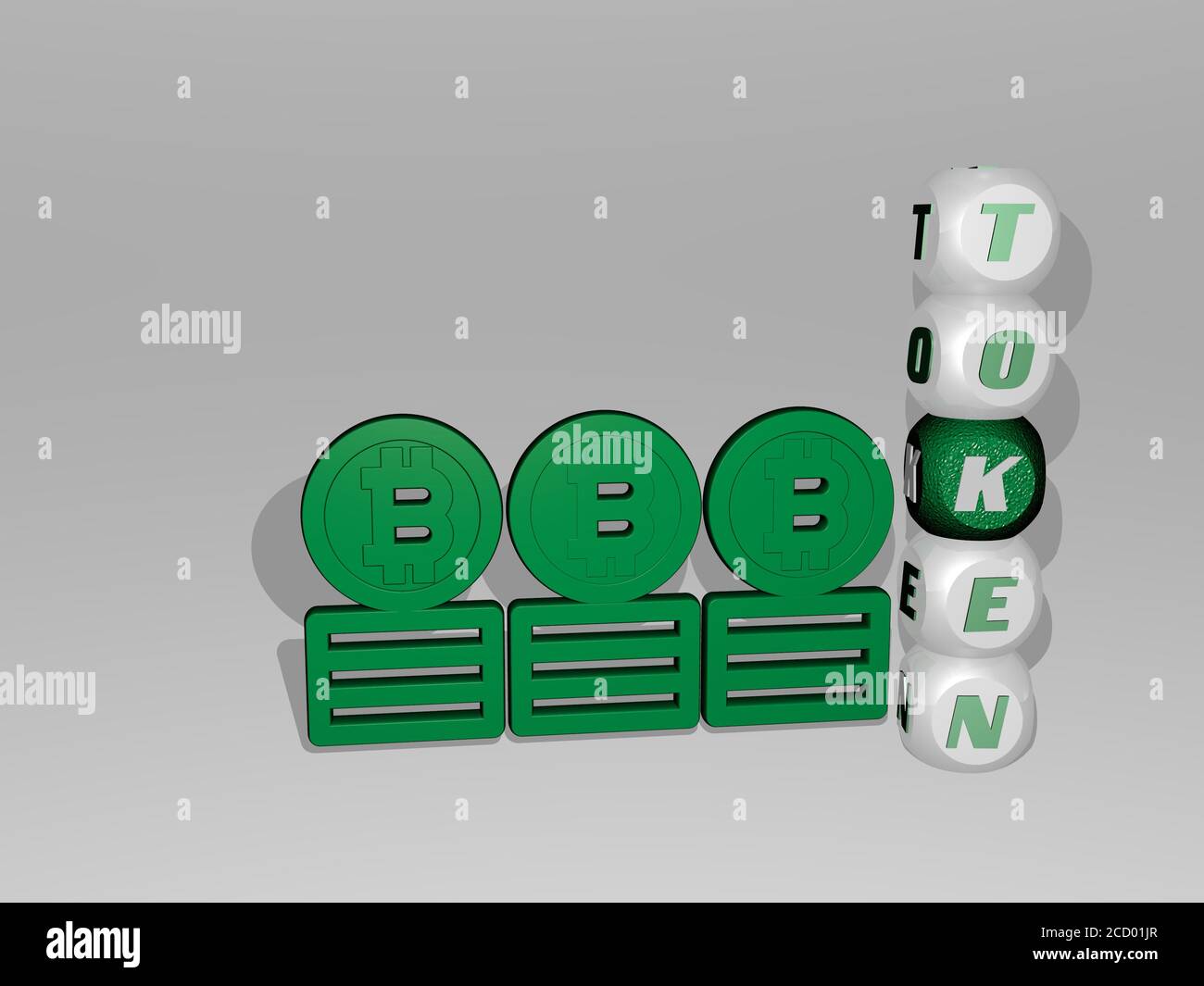token 3D icon beside the vertical text of individual letters, 3D ...