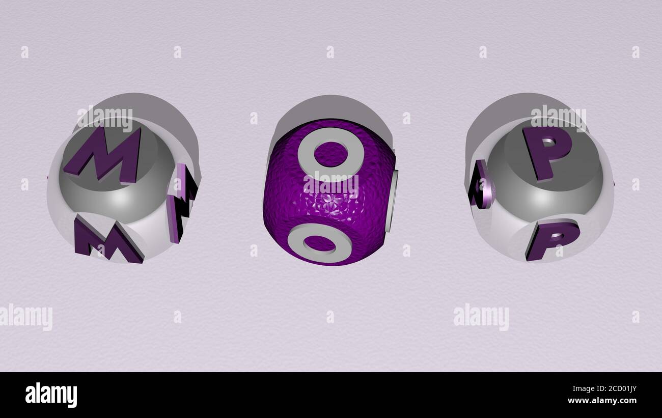 MOP text of cubic individual letters, 3D illustration Stock Photo - Alamy