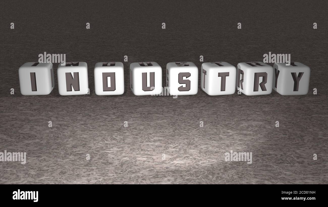 alphabetic INDUSTRY arranged by cubic letters on a mirror floor ...