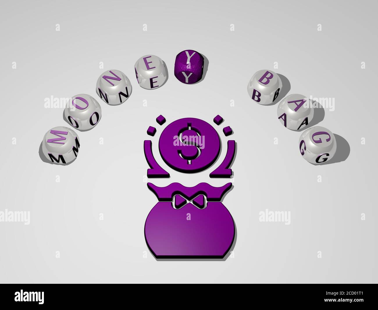 money bag 3D icon surrounded by the text of cubic letters, 3D ...