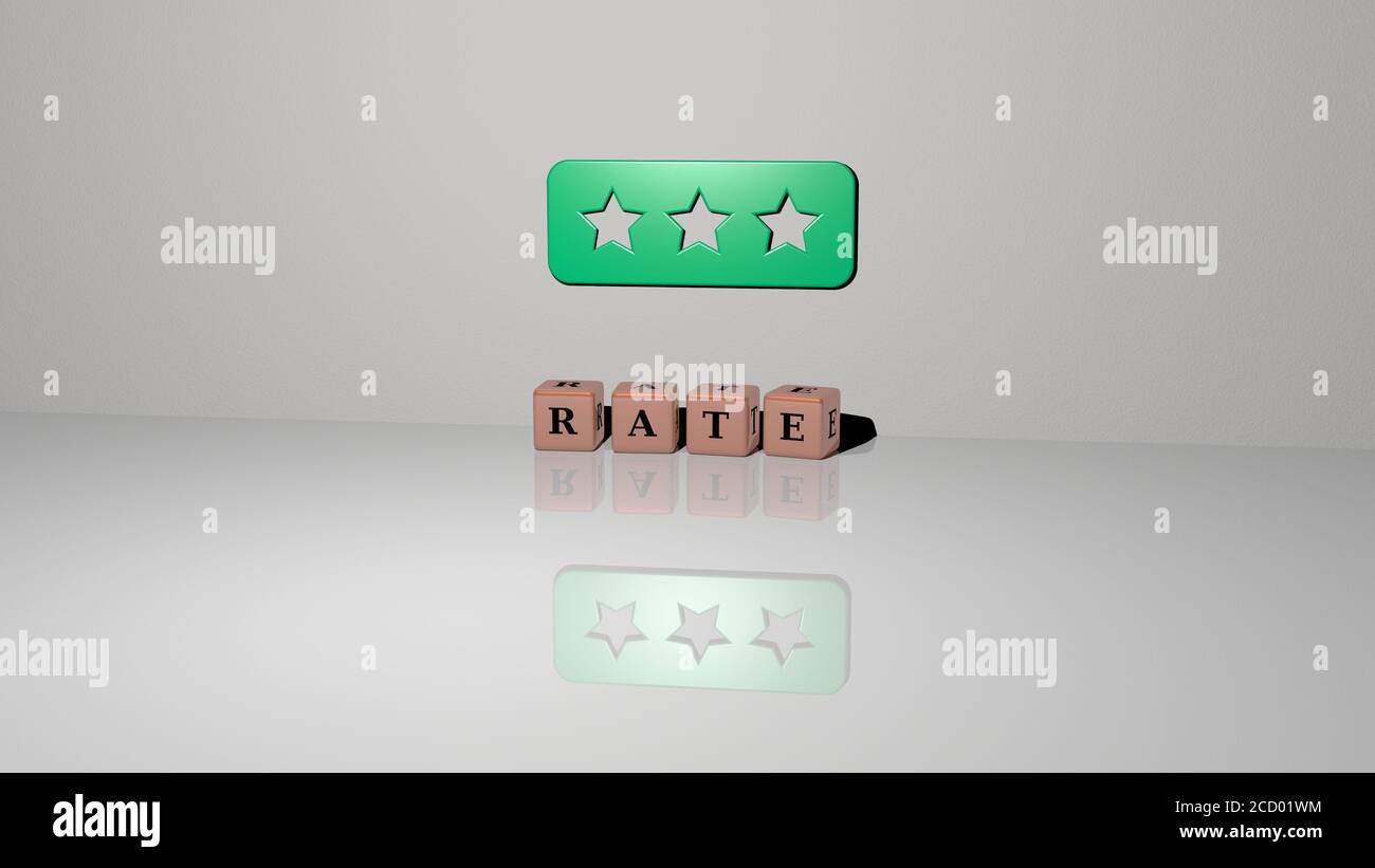 rate text of cubic dice letters on the floor and 3D icon on the wall ...