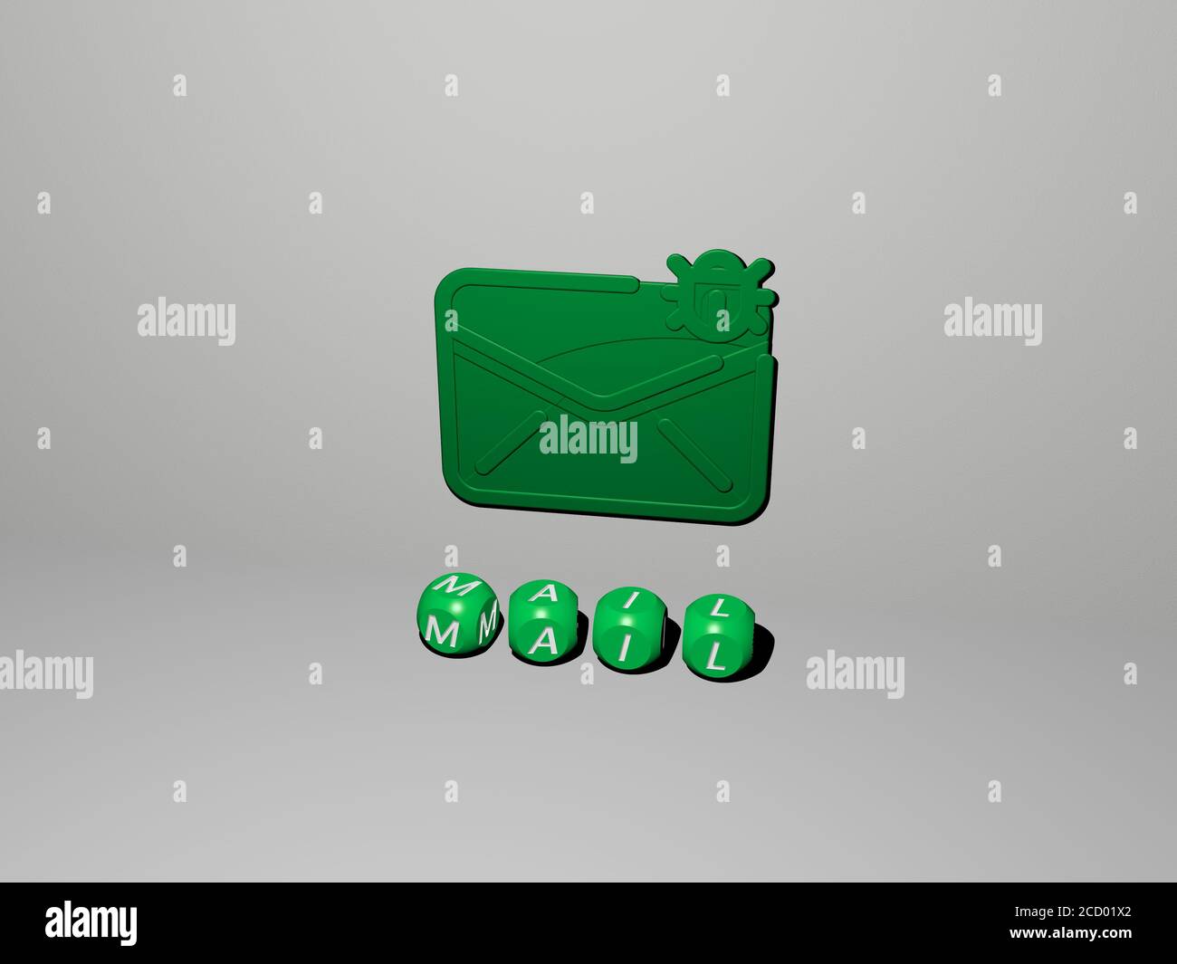 mail 3D icon on the wall and text of cubic alphabets on the floor, 3D ...