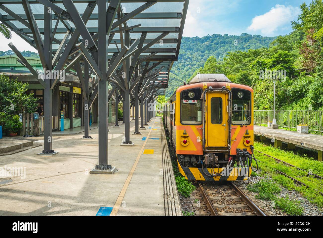 Train at Neiwan railway in Hsinchu, Taiwan. the translation of the ...