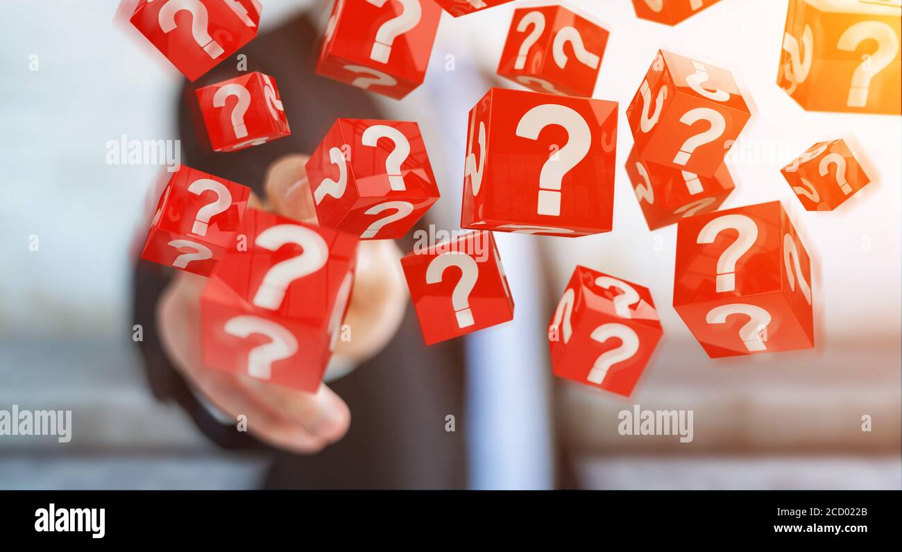 Businessman on blurred background using cubes with 3D rendering ...