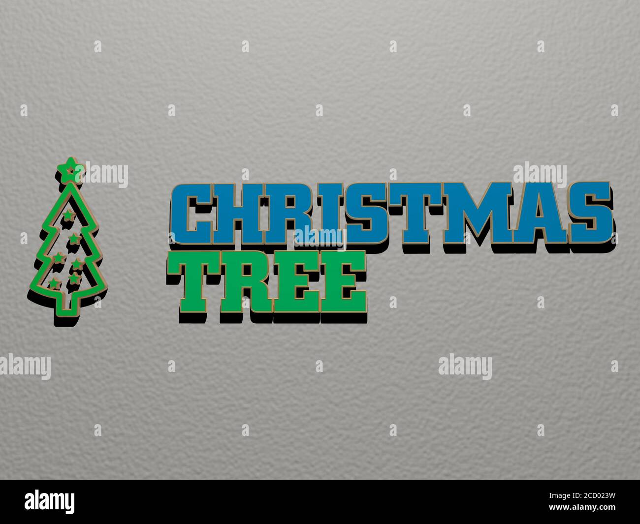 3D graphical image of christmas tree vertically along with text built ...