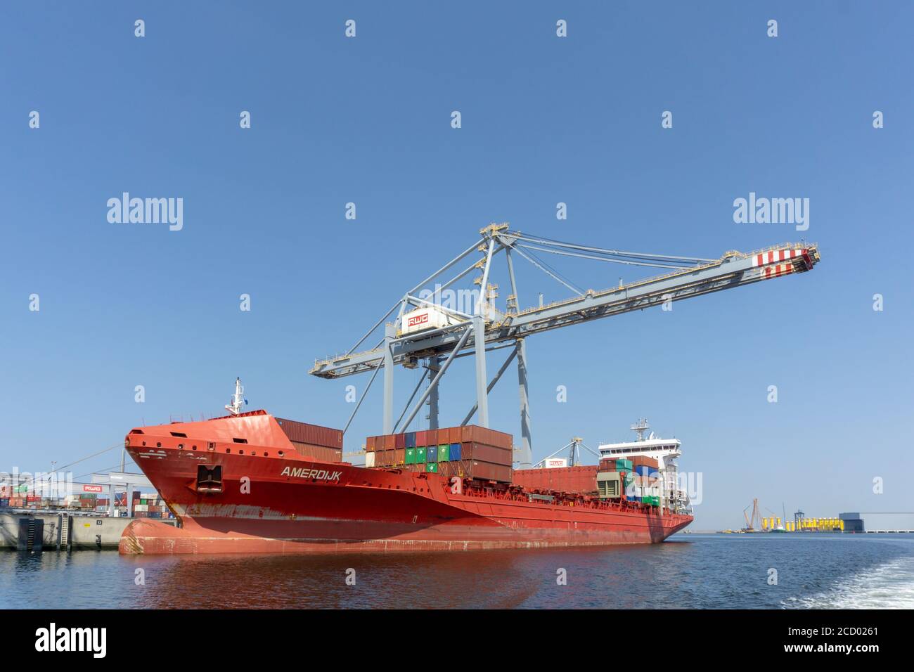 Container vessel Amerdijk being unloaded at the RWG Terminal, Prinses ...