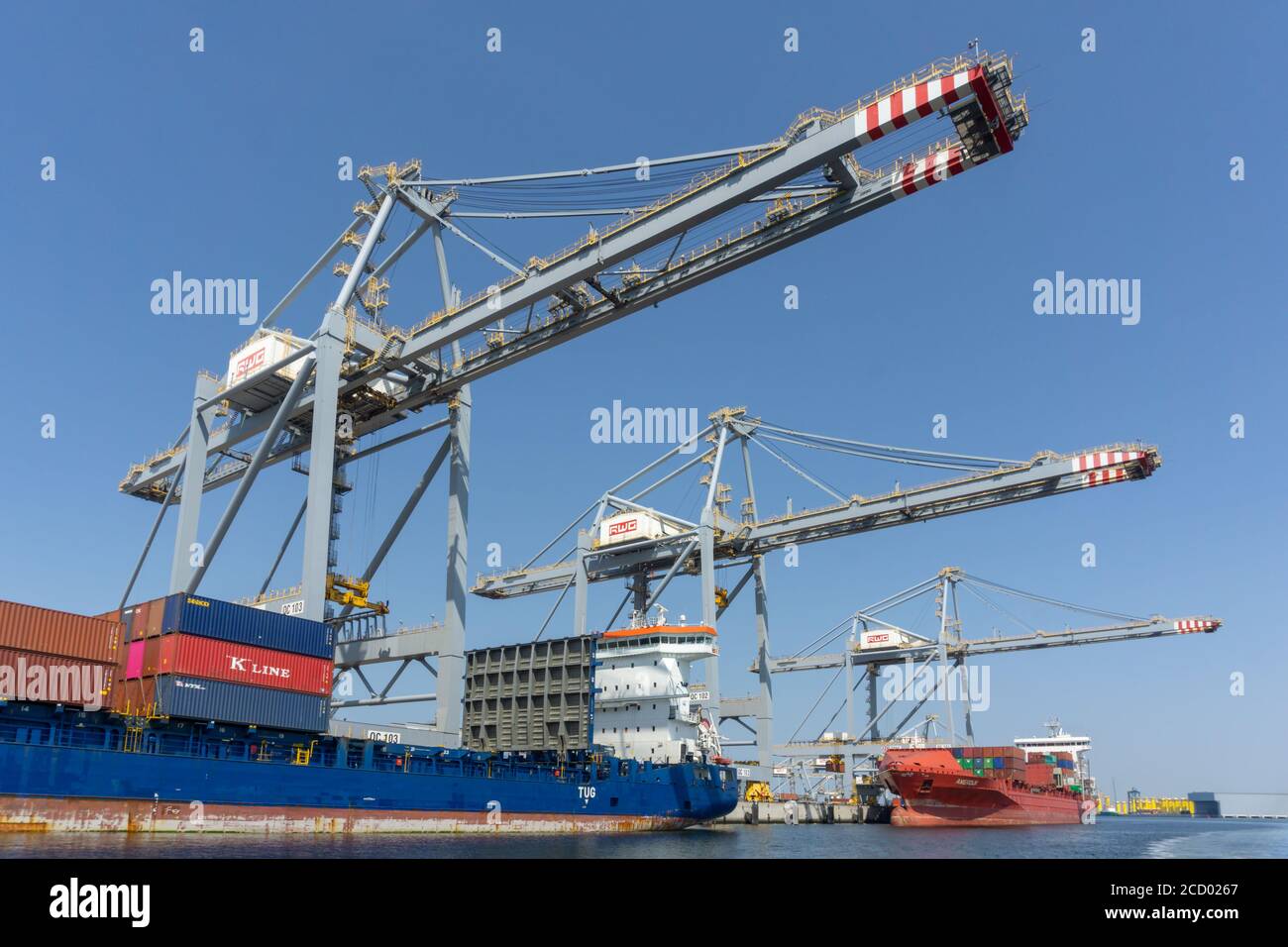 Two container vessels being unloaded at the RWG Terminal, Prinses ...