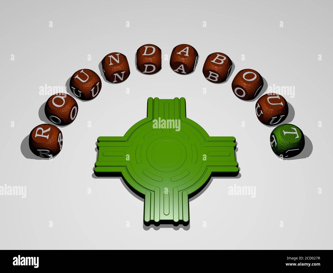 roundabout icon surrounded by the text of individual letters, 3D ...