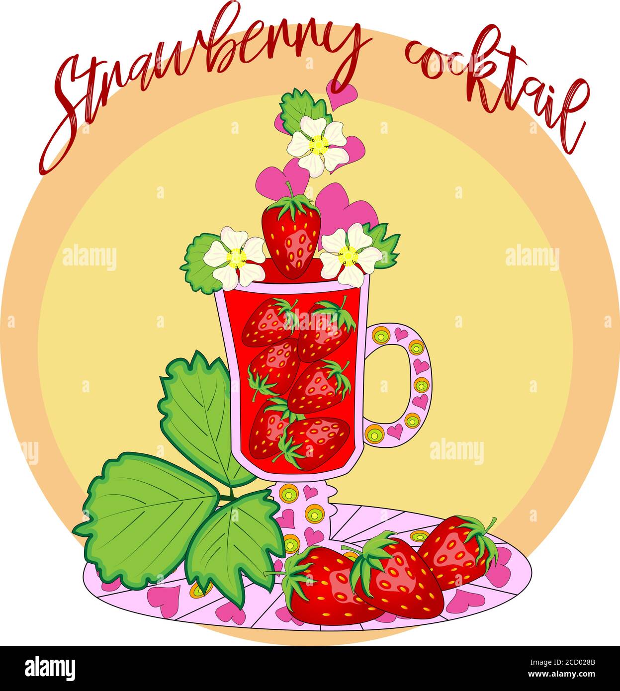 Strawberry cocktail. Cocktail cooked with love. A tall glass with ...