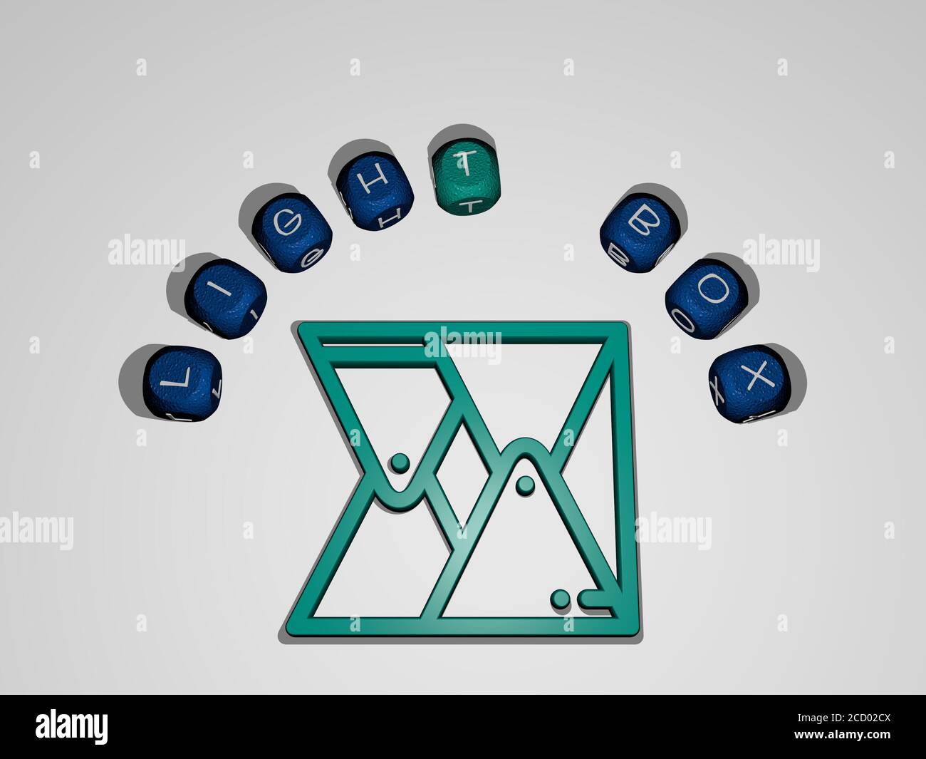 LIGHT BOX icon surrounded by the text of individual letters, 3D ...