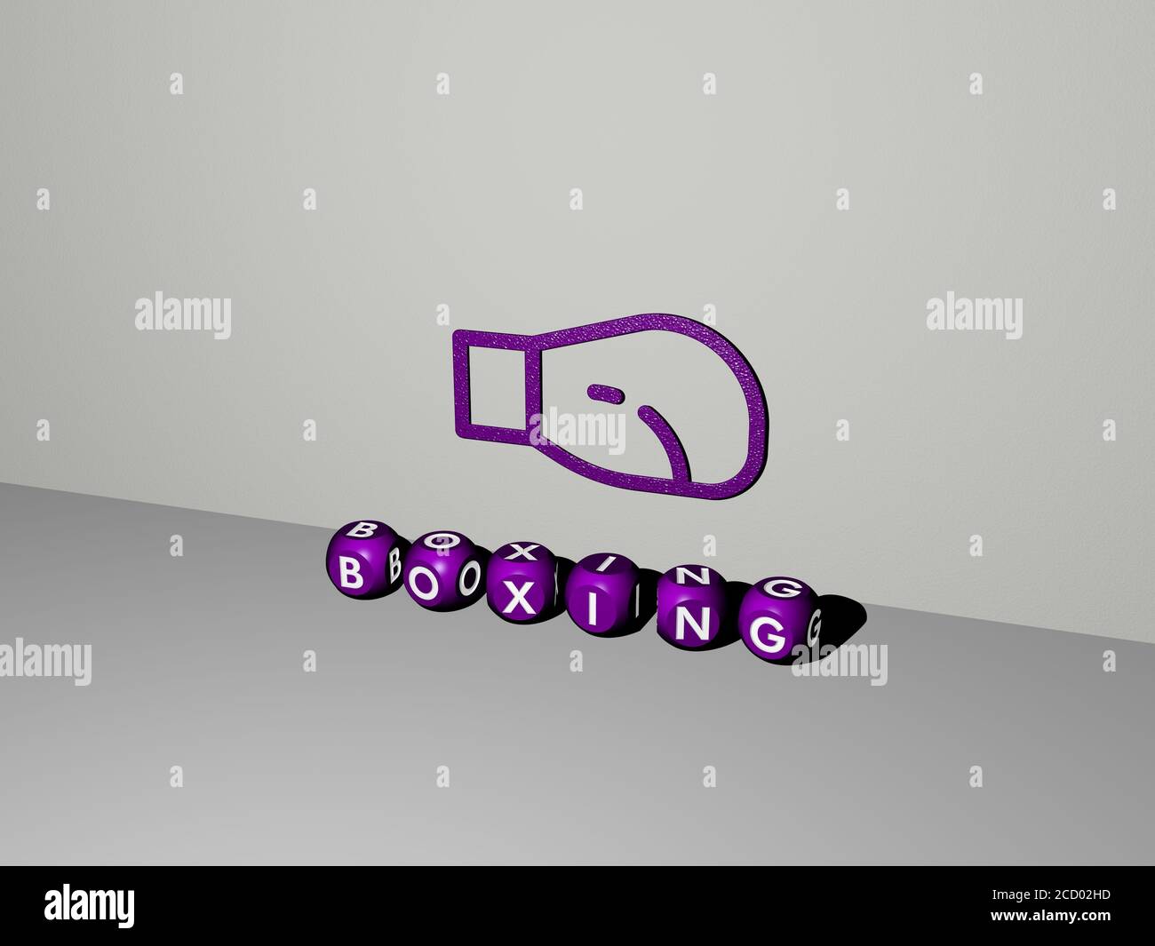 3D representation of BOXING with icon on the wall and text arranged by ...