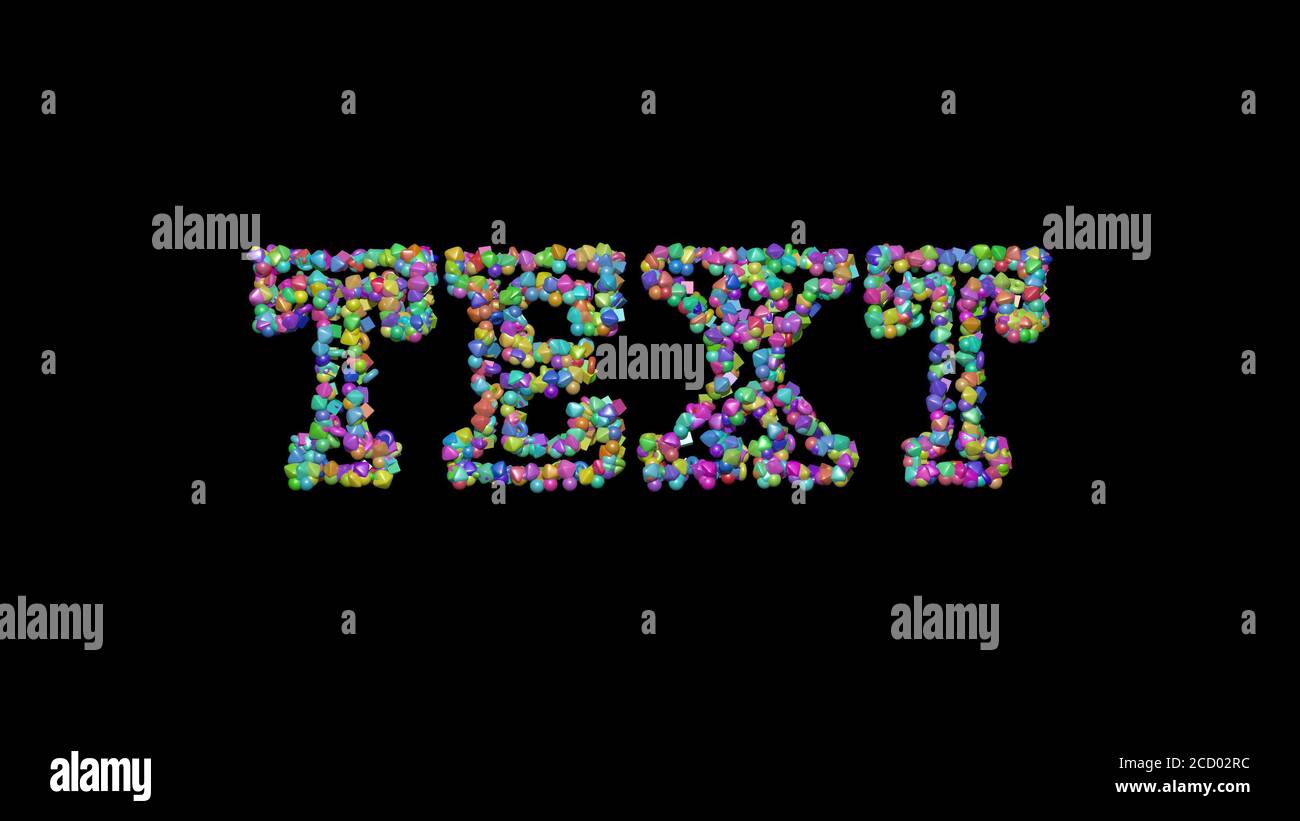 TEXT: 3D illustration of the text made of small objects over a black ...