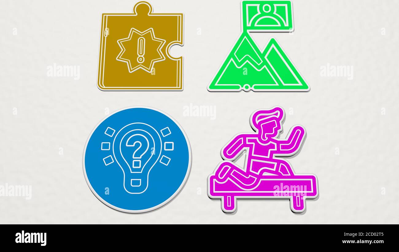 CHALLENGE colorful set of icons, 3D illustration Stock Photo - Alamy