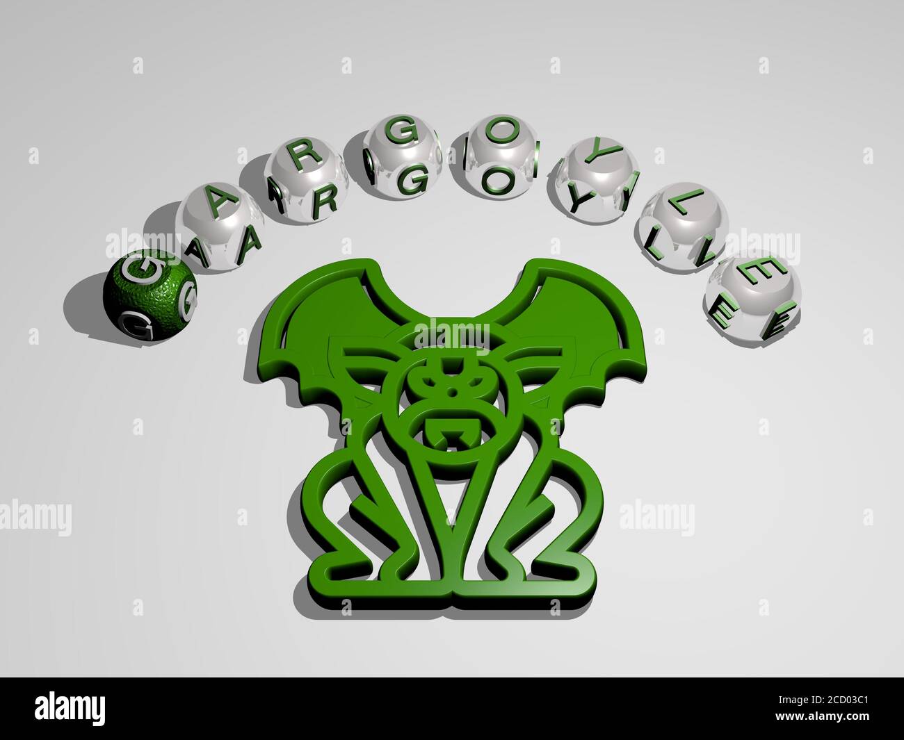 GARGOYLE 3D icon surrounded by the text of cubic letters, 3D ...