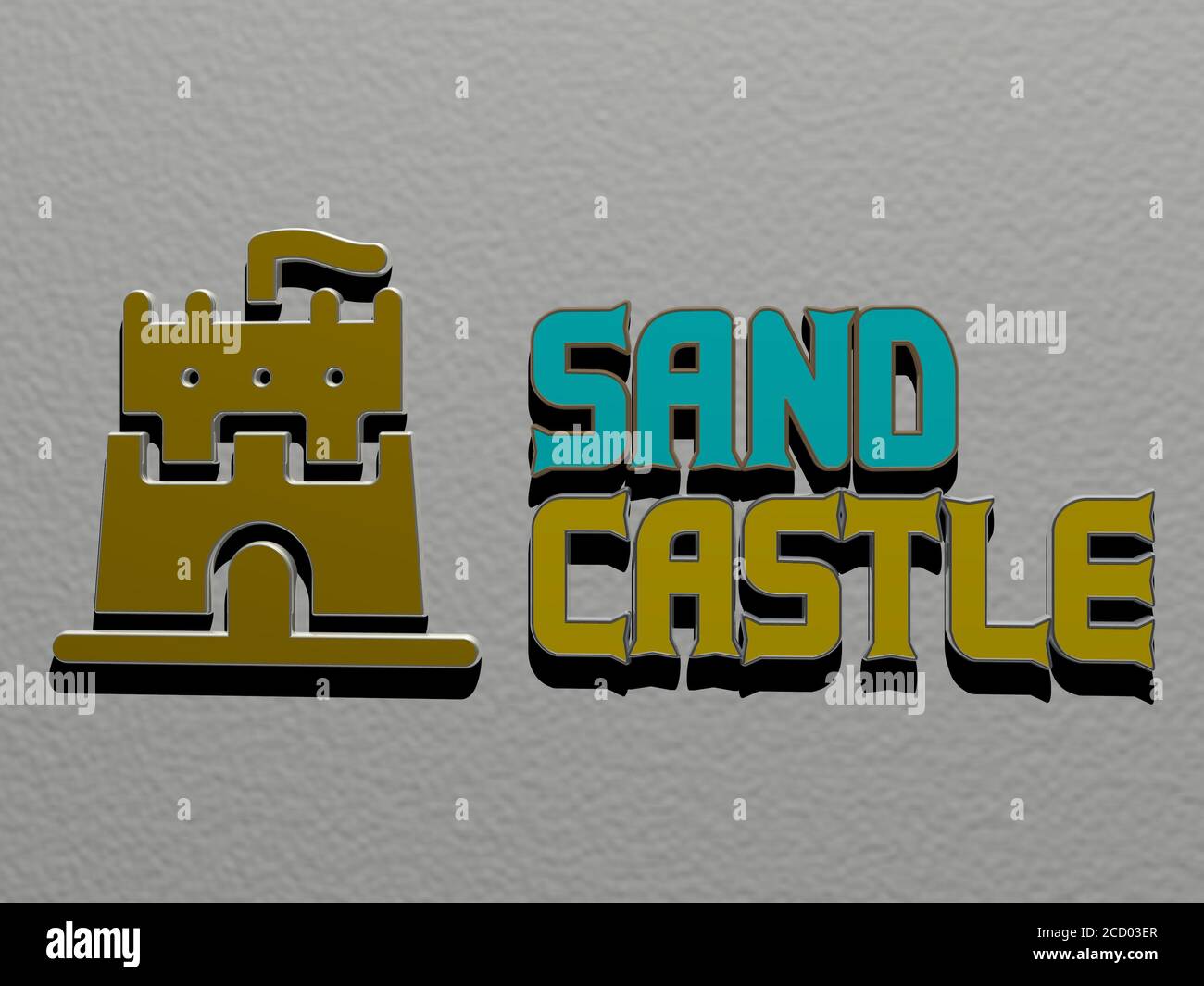 3D graphical image of SAND CASTLE vertically along with text built by ...
