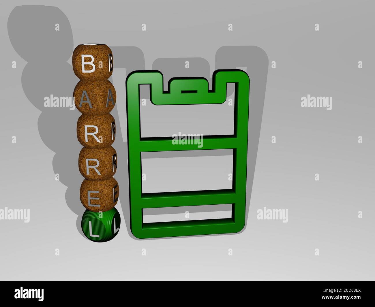 barrel 3D icon and dice letter text, 3D illustration Stock Photo - Alamy