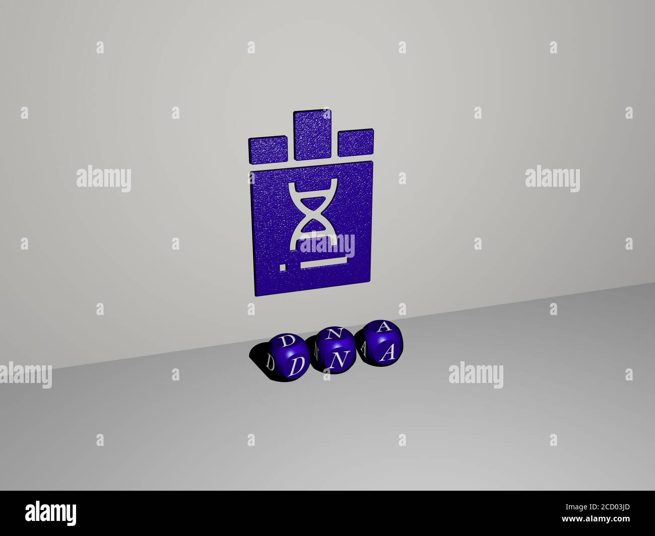 3D illustration of dna graphics and text made by metallic dice letters ...