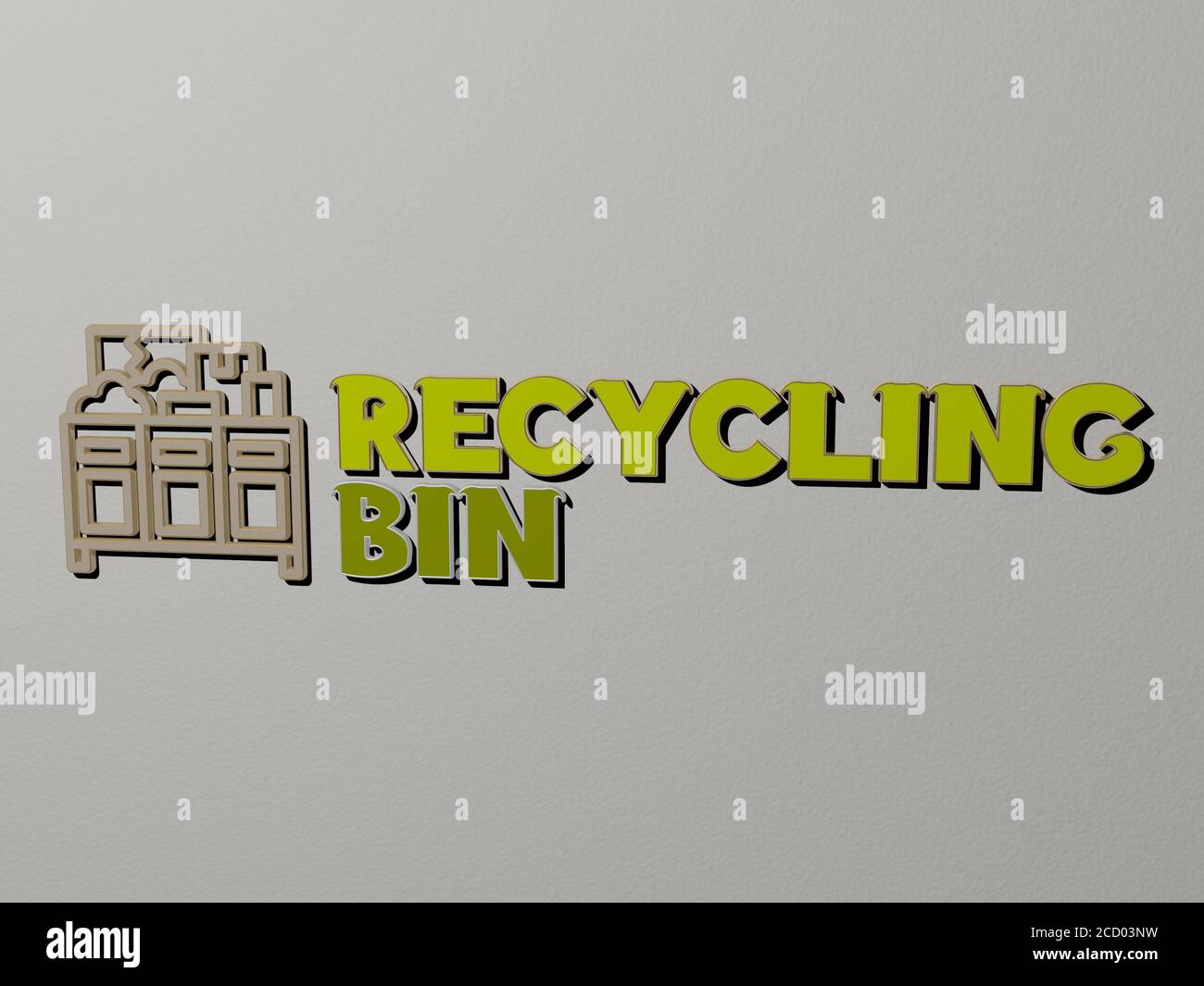 recycling bin icon and text on the wall, 3D illustration Stock Photo ...