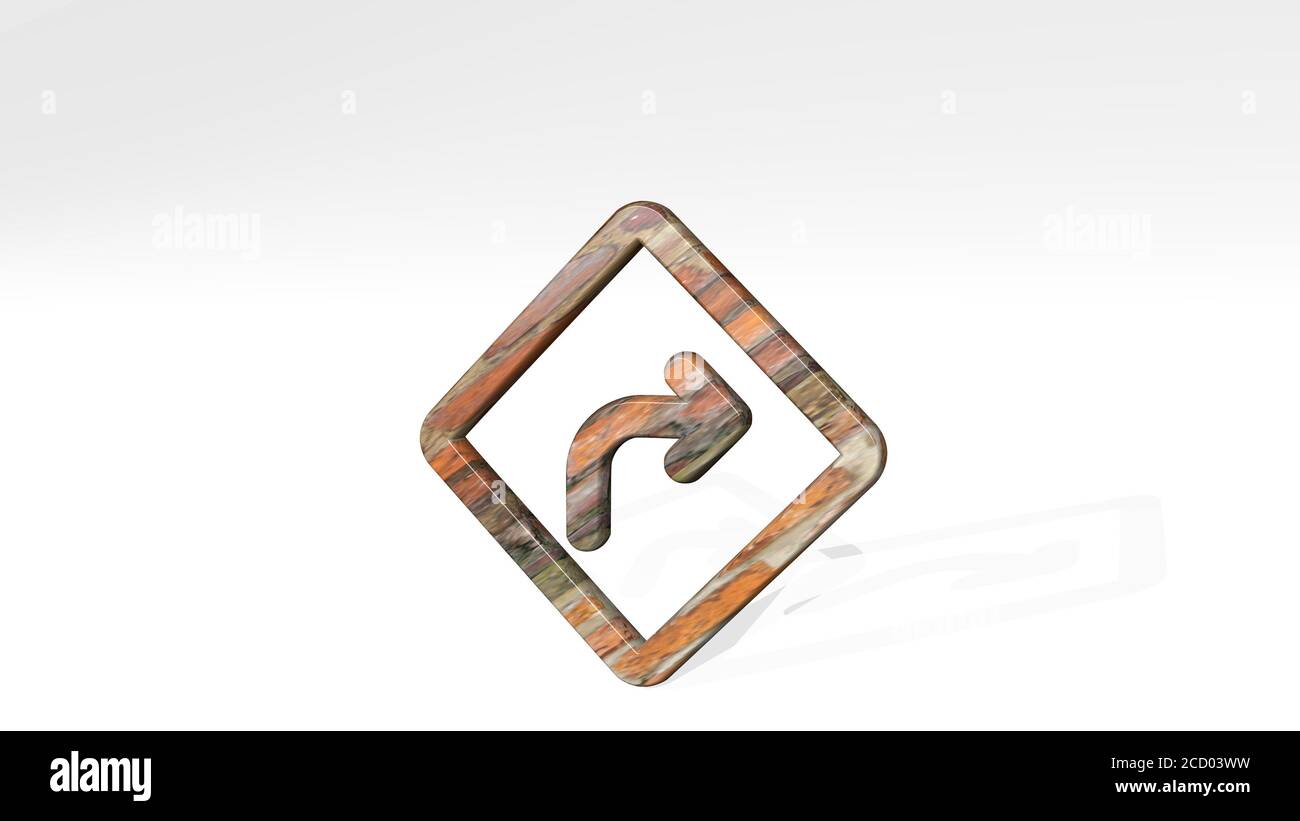 ROAD SIGN TURN RIGHT 3D icon standing on the floor, 3D illustration ...