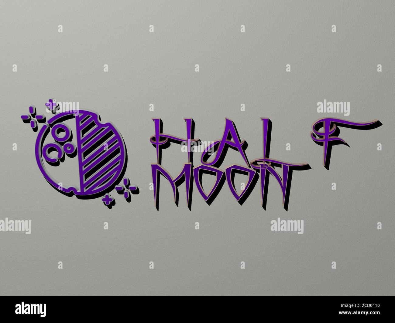 half moon icon and text on the wall, 3D illustration Stock Photo - Alamy