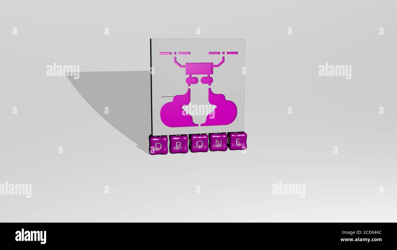 3D representation of drone with icon on the wall and text arranged by ...