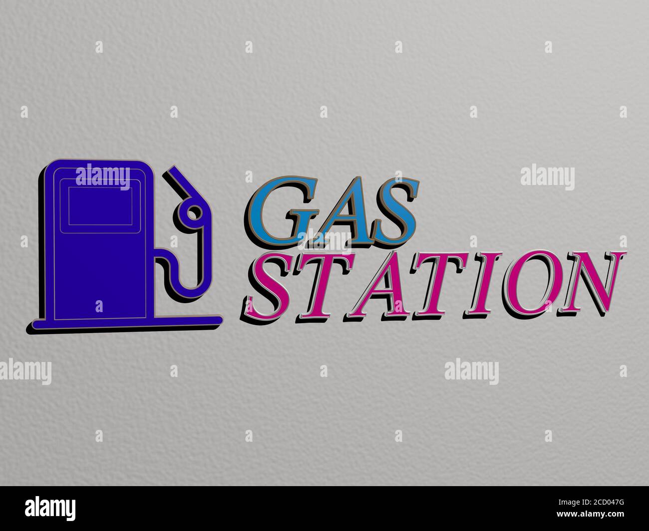 3D graphical image of gas station vertically along with text built by ...