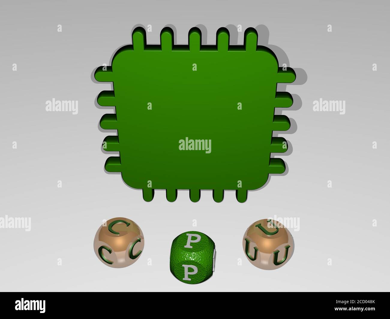 cpu round text of cubic letters around 3D icon, 3D illustration Stock ...