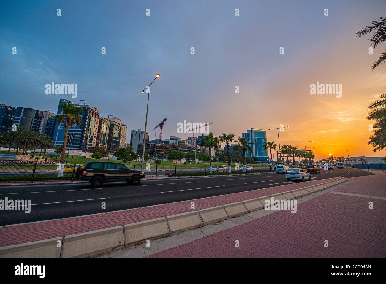 Doha Cornish , Doha Roads , Sunset Stock Photo - Alamy