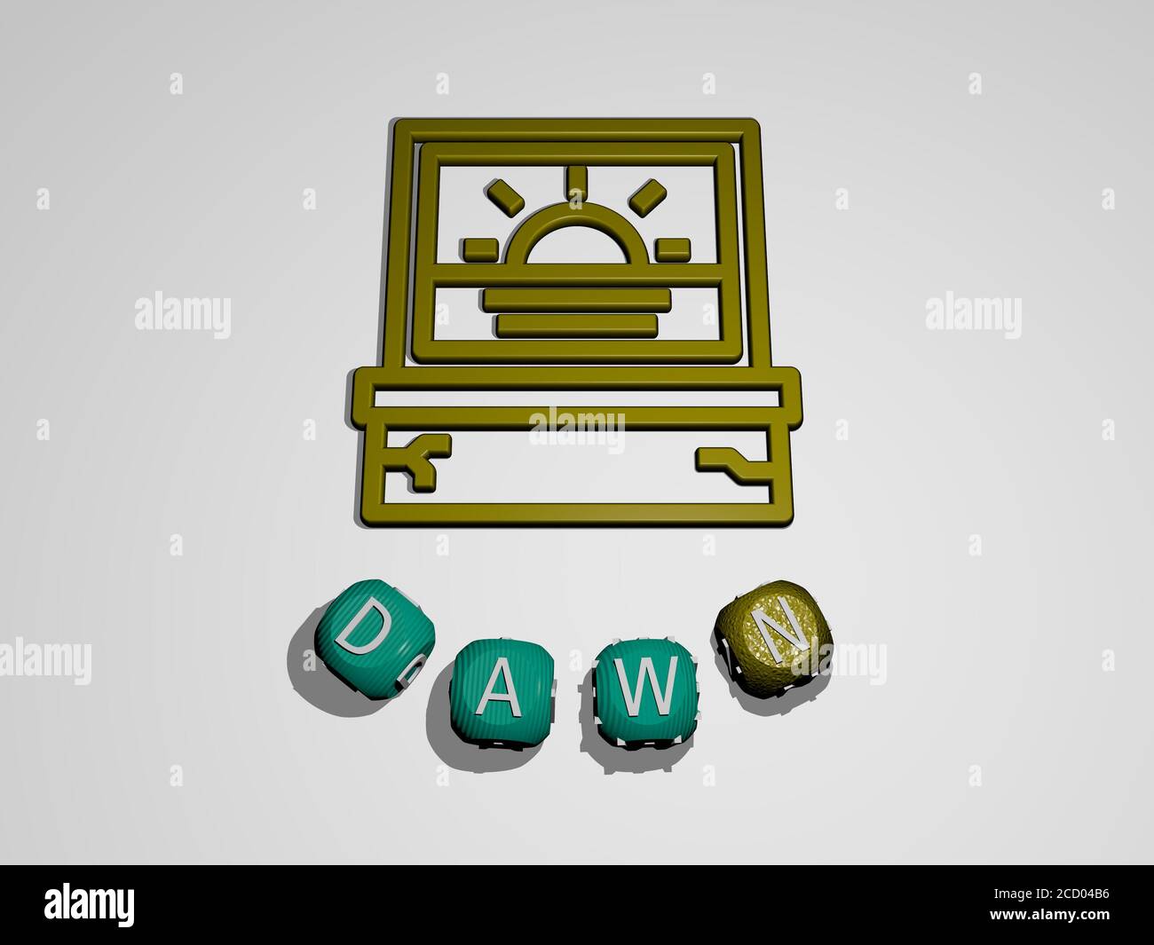DAWN text around the 3D icon, 3D illustration Stock Photo - Alamy