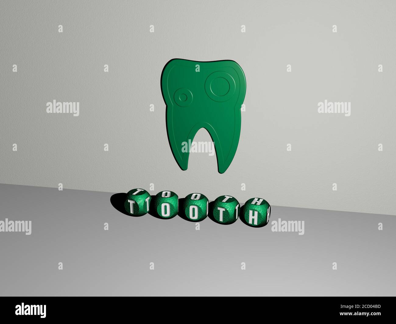 TOOTH 3D icon on the wall and text of cubic alphabets on the floor, 3D ...