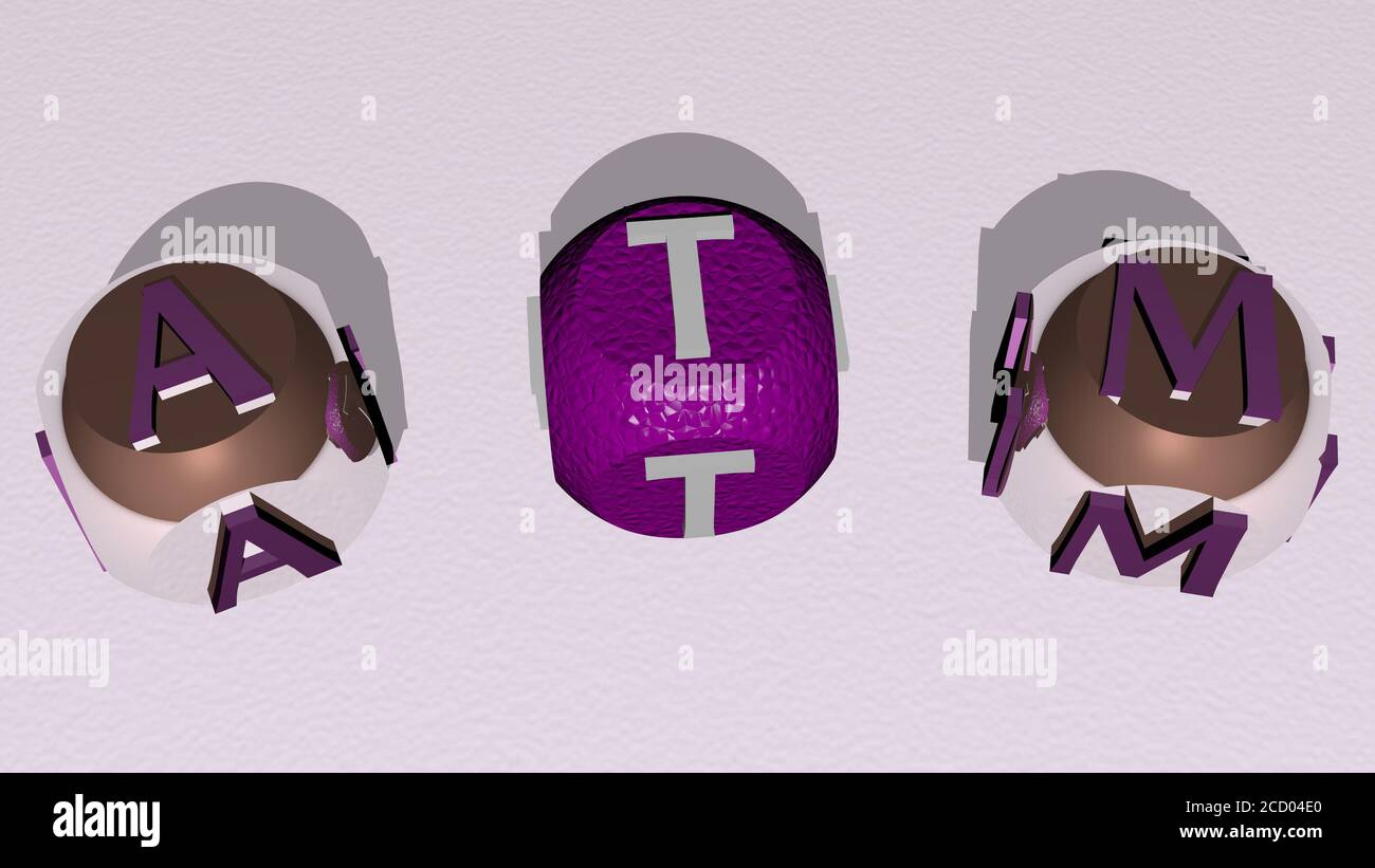 atm curved text of cubic dice letters, 3D illustration Stock Photo - Alamy