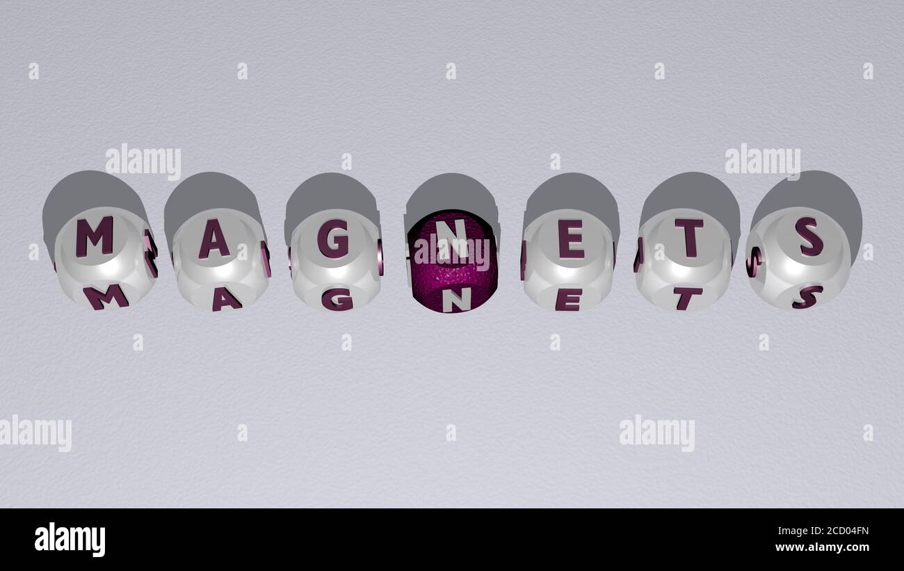 MAGNETS text by cubic dice letters, 3D illustration Stock Photo - Alamy