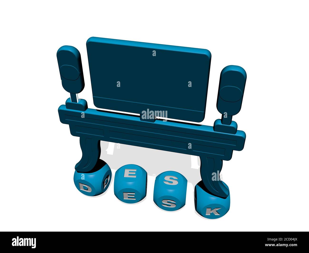 desk cubic letters with 3D icon on the top, 3D illustration Stock Photo ...