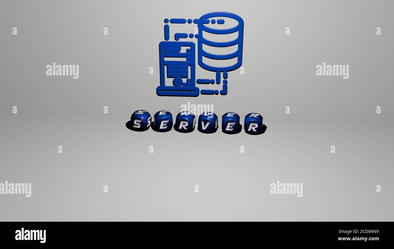 SERVER 3D icon on the wall and text of cubic alphabets on the floor, 3D ...
