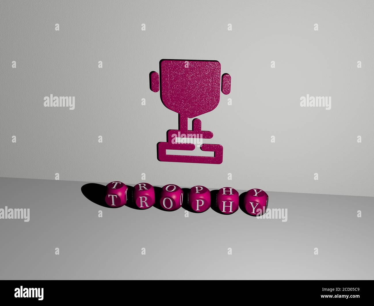 3D representation of TROPHY with icon on the wall and text arranged by ...