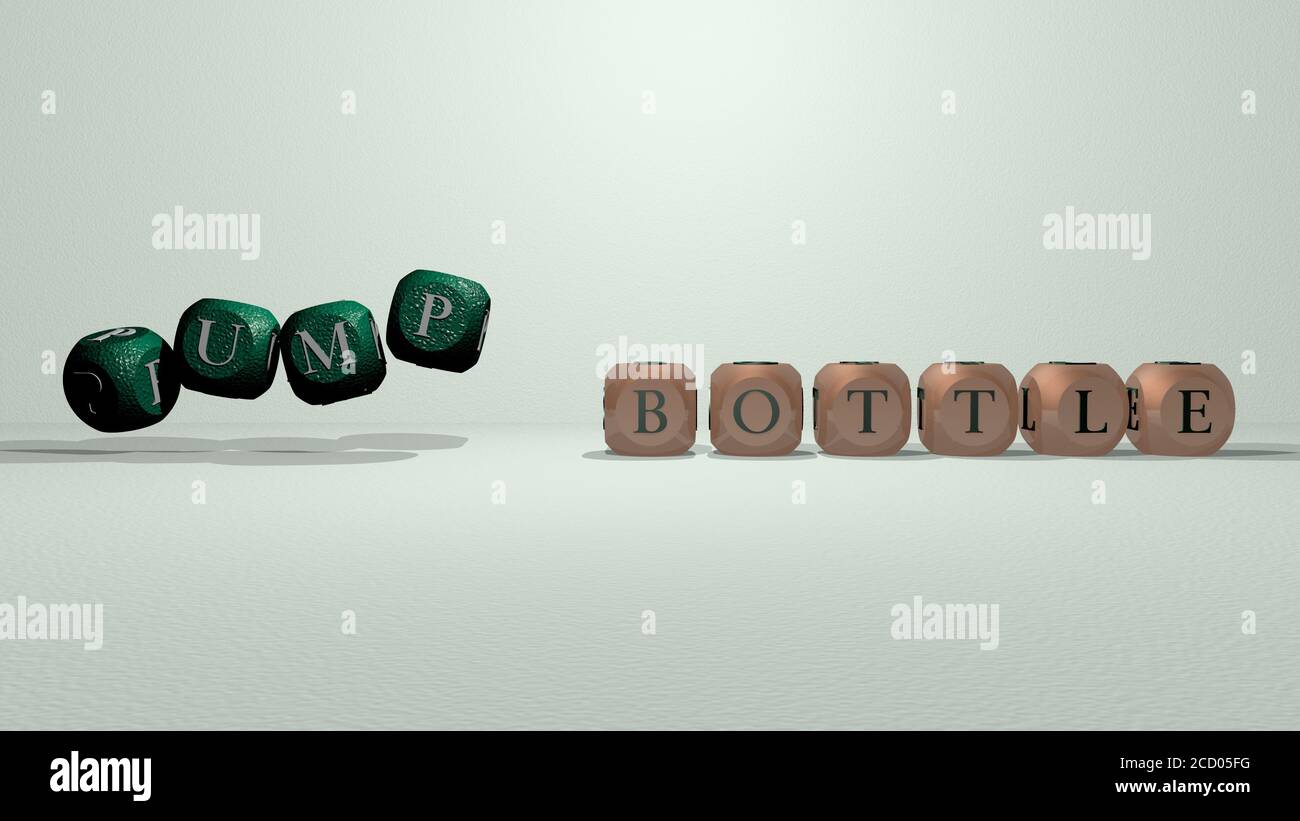 PUMP BOTTLE dancing cubic letters, 3D illustration Stock Photo - Alamy