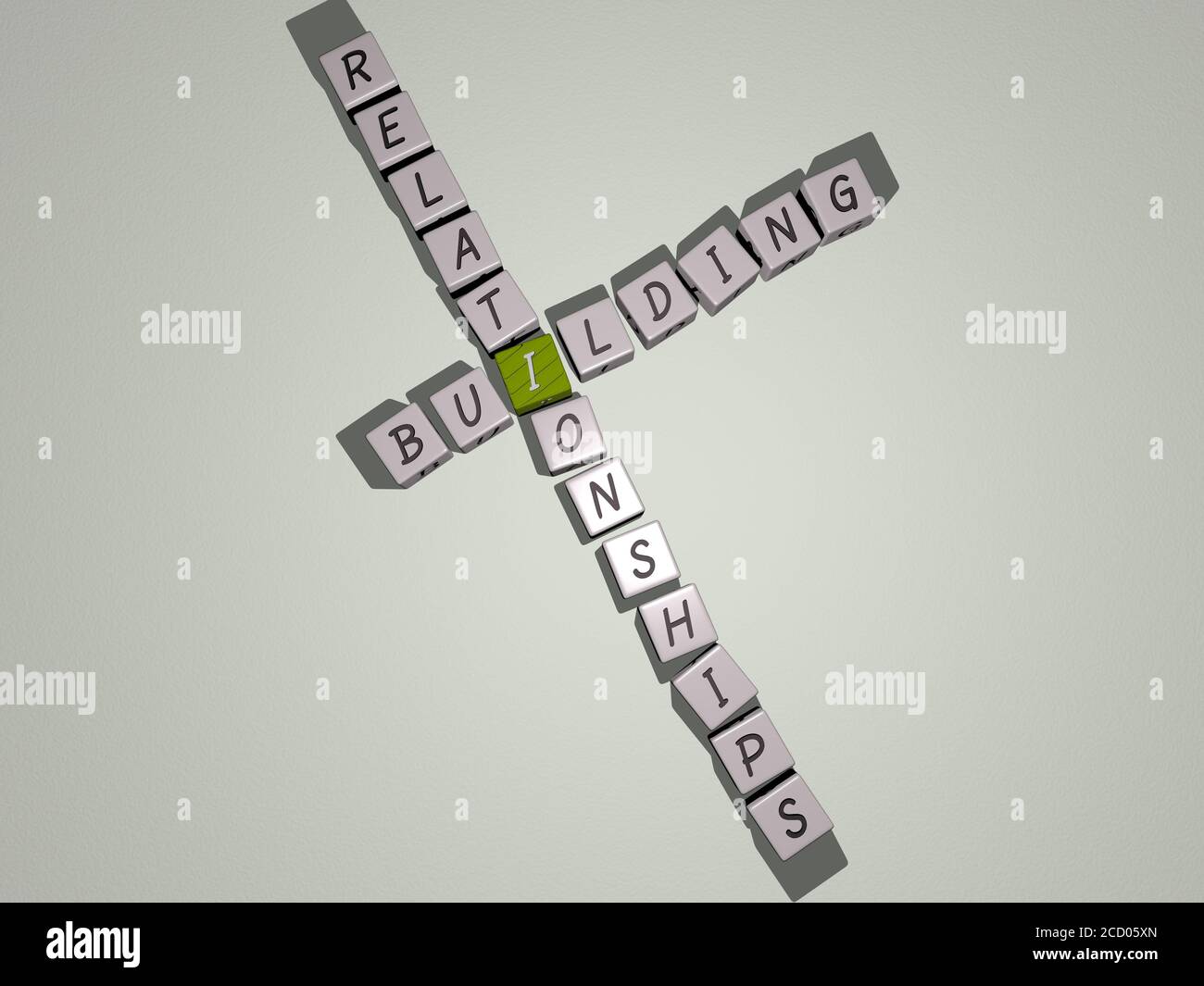 BUILDING RELATIONSHIPS crossword by cubic dice letters, 3D illustration ...