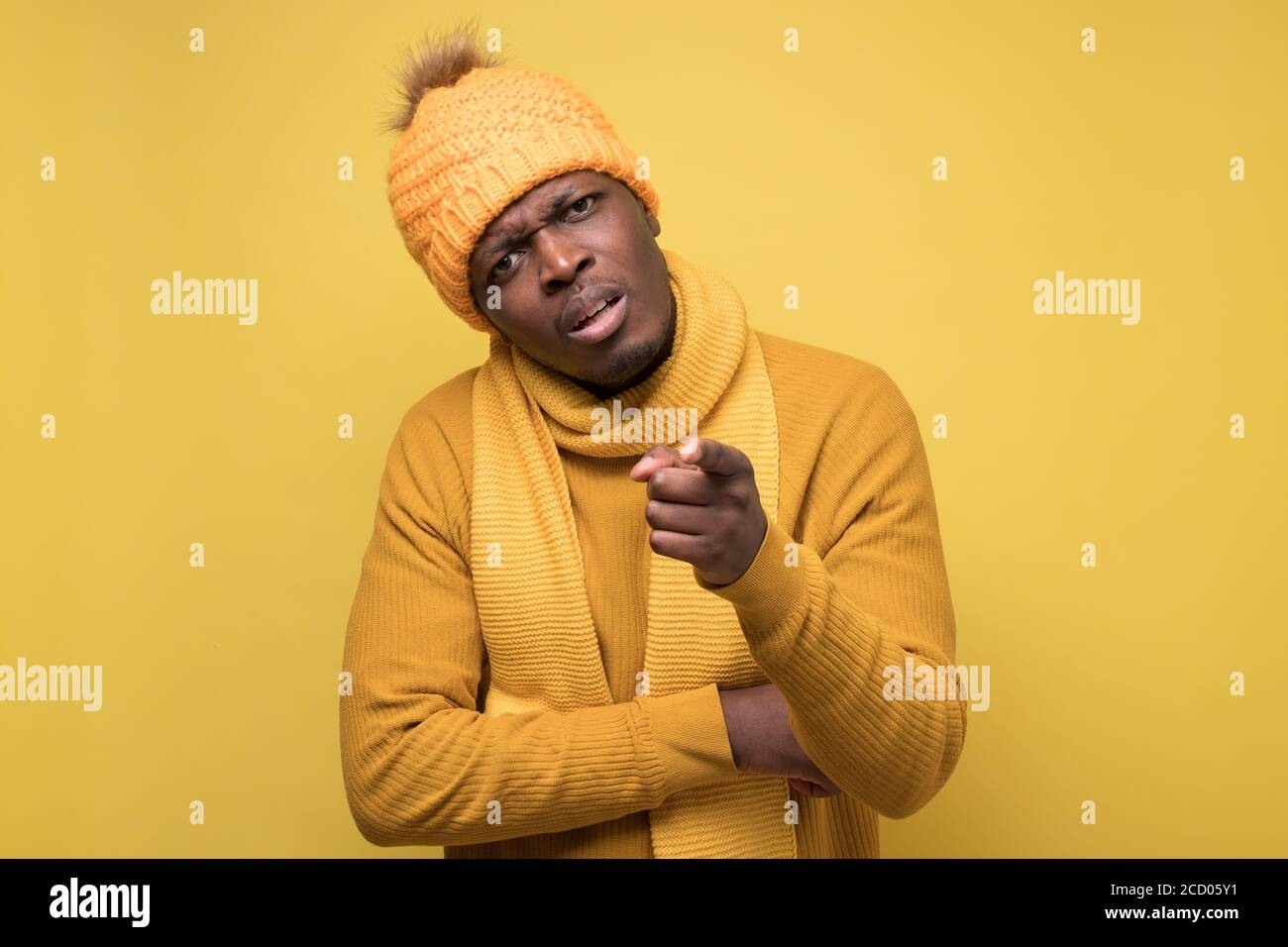 African man pointing his index finger at camera, looking angrily Stock ...
