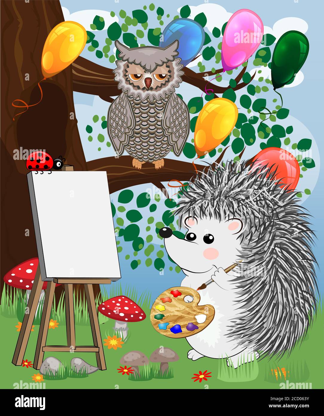 Artist paints a picture of landscape in the nature. Plein Air ...