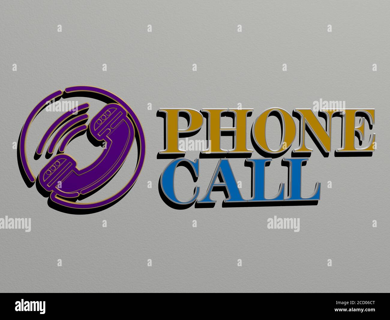 3D illustration of phone call graphics and text made by metallic dice ...