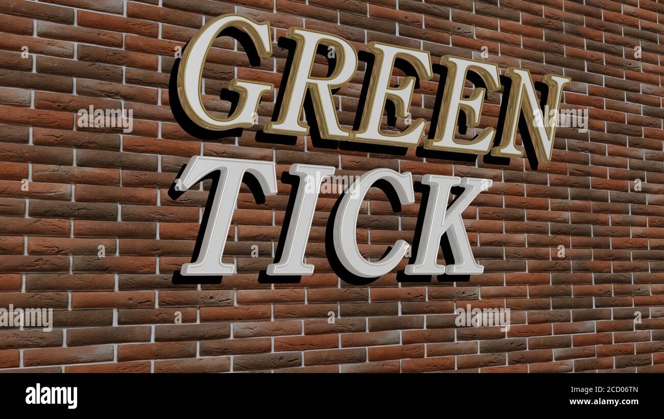 green tick text on textured wall, 3D illustration Stock Photo - Alamy