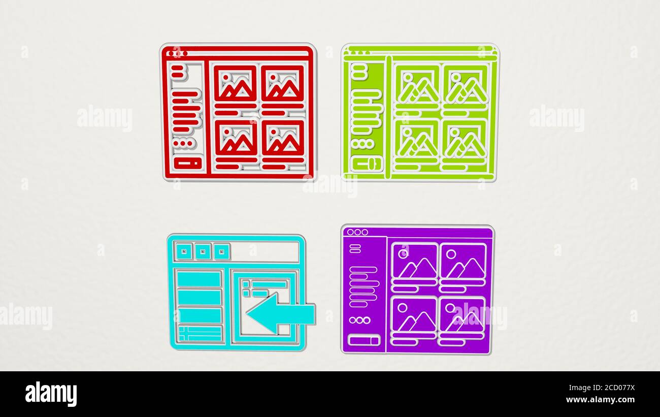 SIDEBAR colorful set of icons, 3D illustration Stock Photo - Alamy