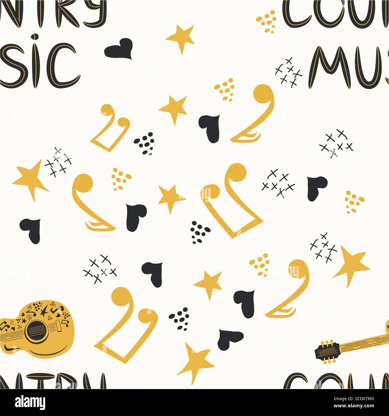 hand-drawn musical seamless pattern with the inscription country music ...