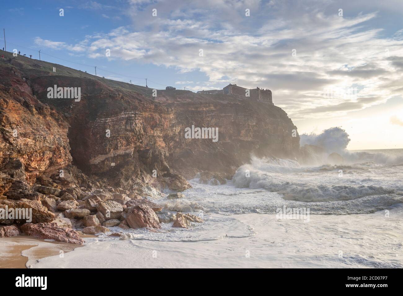 Restless sea at North Beach of famous Nazare, central Portugal Stock ...