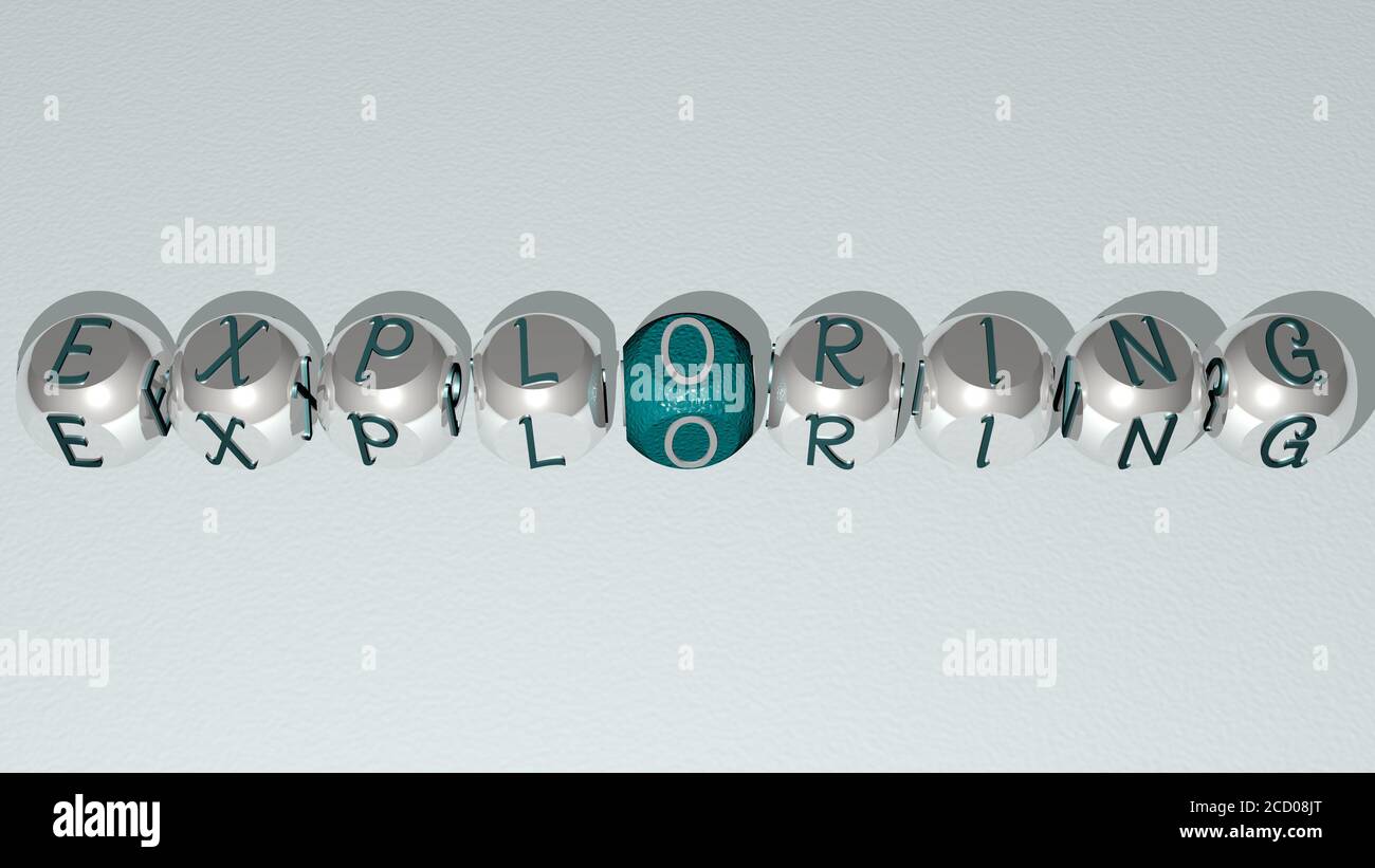 exploring text by cubic dice letters, 3D illustration Stock Photo - Alamy