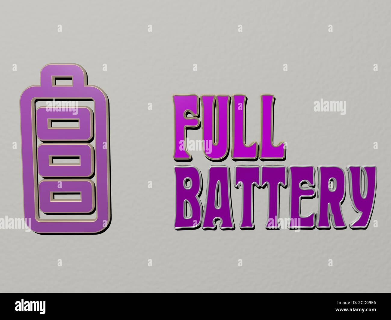 full battery icon and text on the wall, 3D illustration Stock Photo - Alamy