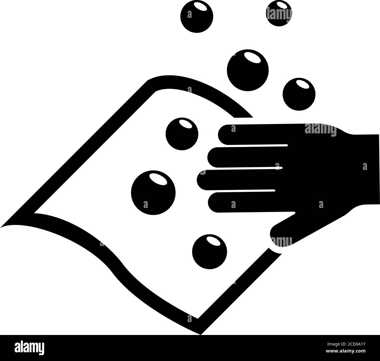 Hand Wiping with Cloth, Wet Wipe and bubble. Flat Vector Icon ...